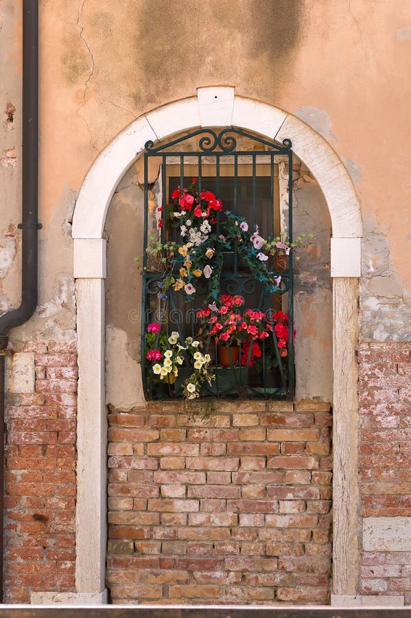 Antique Arch Built a Window with Flowers Stock Image - Image of nature ...