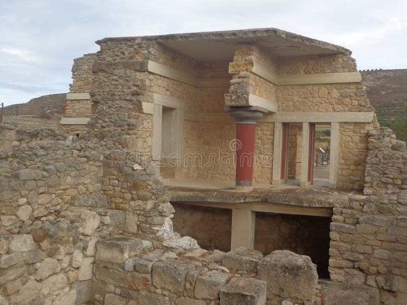 Antique Archaeological Site with a Red Column Build with Rock Wall ...