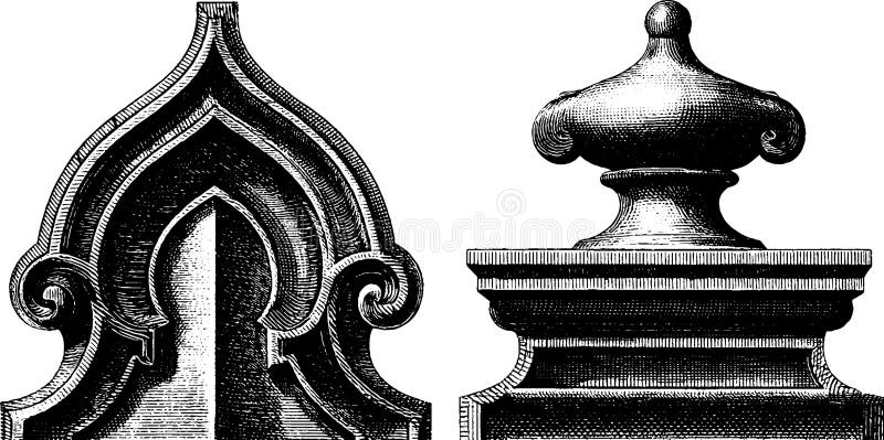 Antique Architectural Engravings of Foiled Arch and Crock Elements for ...