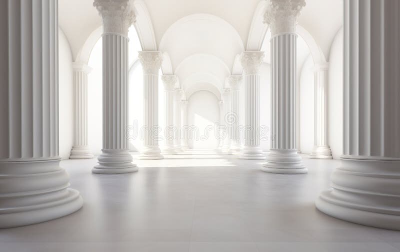 Antique Architectural White Panorama with Shadow from Columns. Arched ...