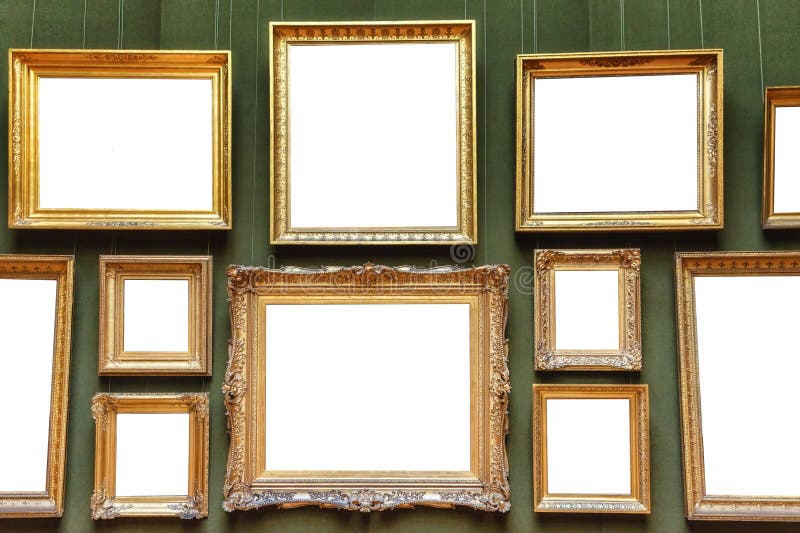 Antique Art Fair Gallery Frame On Royal Green Wall Stock Image Image