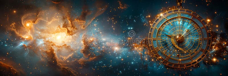 Antique Astrological Clock with Celestial Background Depicting Space ...