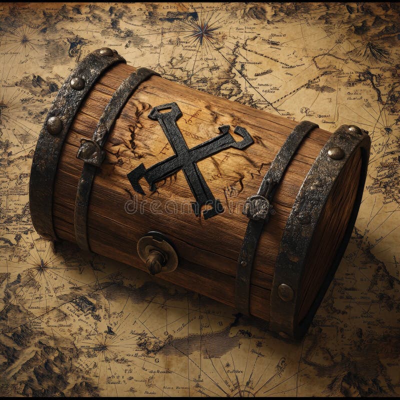 Antique Barrel with Crossed Tools Symbol on Vintage Map Background ...