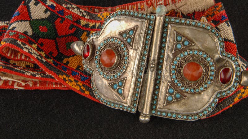 Antique Belt in Traditional Red, Patterns with Precious Stones Isolated ...
