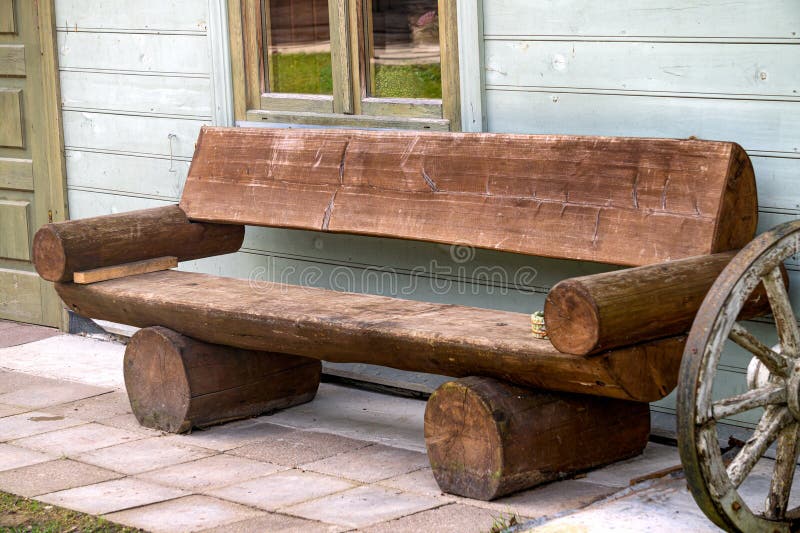 An Antique Bench Made from Logs. Stock Image - Image of beautiful ...