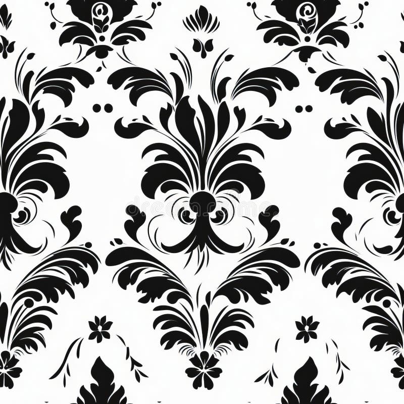 Antique Black and White Damask Pattern Vector - Kehinde Wiley Style ...