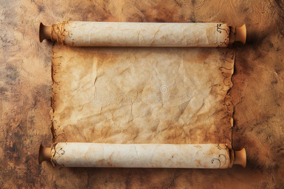 Antique Blank Parchment Scroll on Rustic Brown Background Stock Image ...