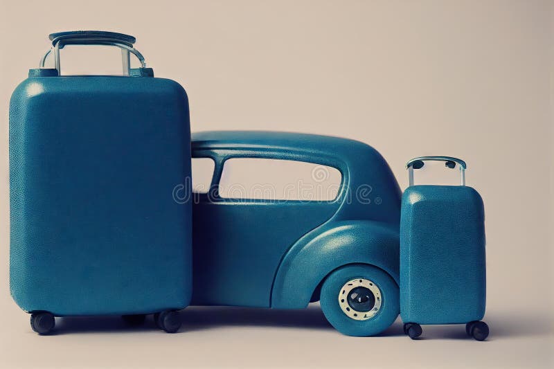 Antique Blue Car with Suitcases on Car Roof Does Not Move Stock ...