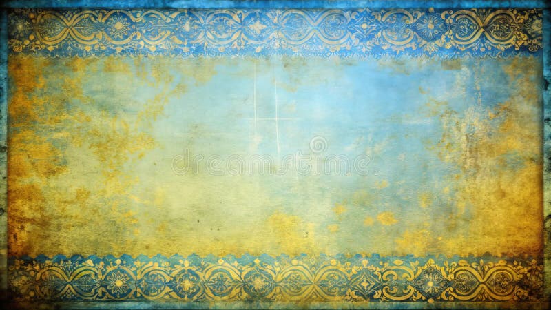 Antique Blue-Gold Floral Border Grunge Texture Stock Illustration ...
