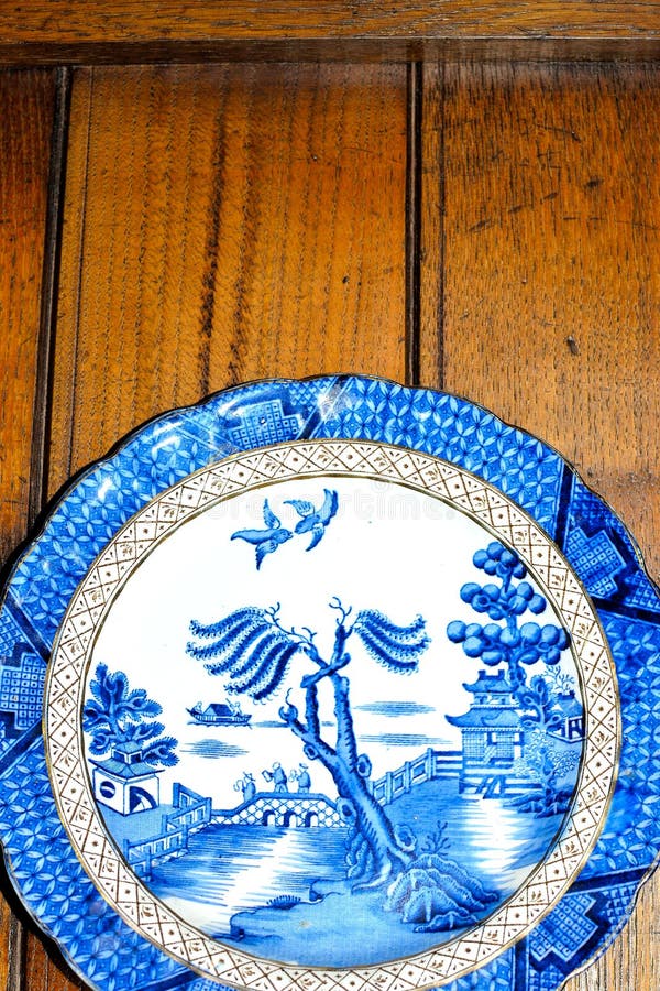 Old Blue Willow China Pattern Plate Stock Photo - Image of pottery ...