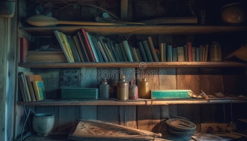 Antique Book Collection on Rustic Wooden Shelves Generated by AI Stock ...