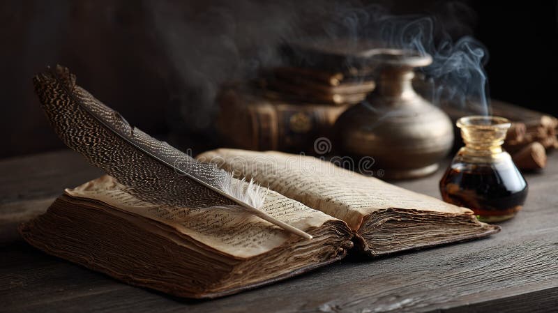 Antique Book and Ink Writing Set Stock Illustration - Illustration of ...