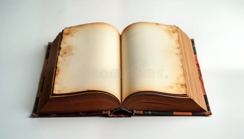 Antique Book Lies Flat on Plain White Surface. Pages Blank, Pristine ...
