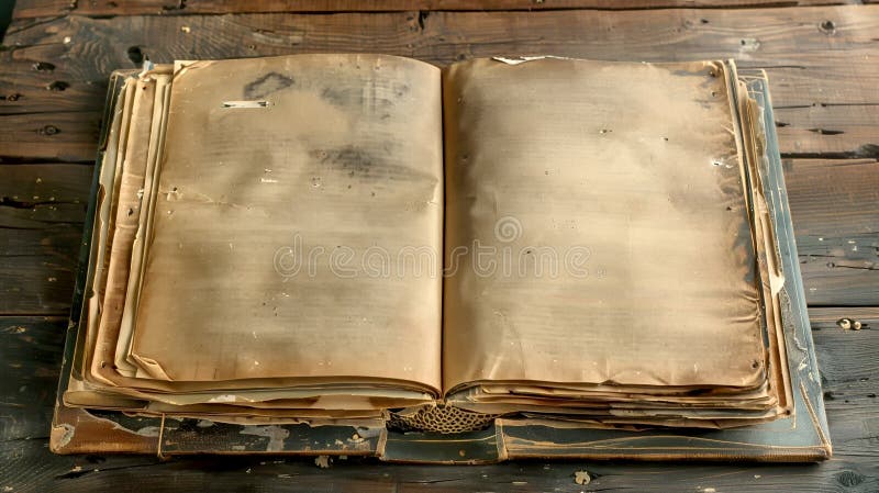 Open Antique Book on Wooden Table Stock Illustration - Illustration of ...