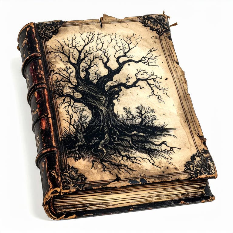 Antique Book with a Pen and Ink Tree Drawing Stock Illustration ...
