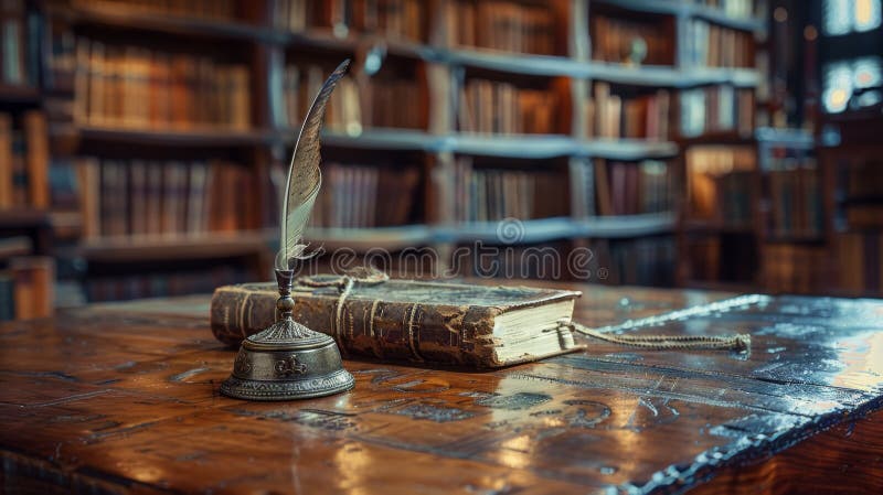 The Antique Book and Quill.AI Generated Image Stock Photo - Image of ...