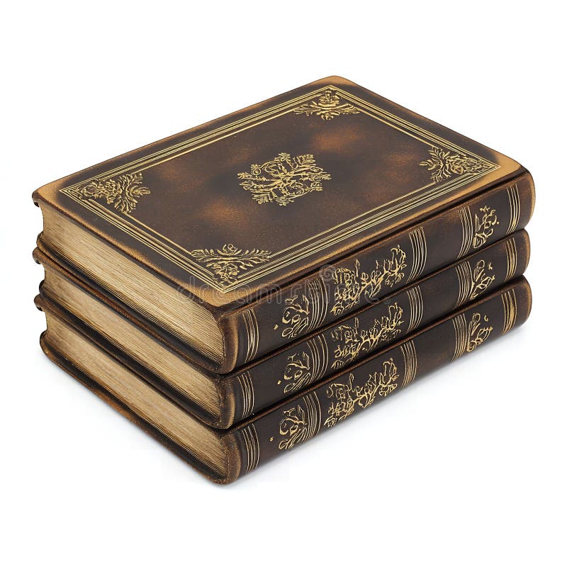 Antique Book Stack Leather Bound Vintage Decor Three Books Gold Design ...