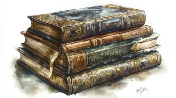 Antique Book Stack Watercolor Stock Photo - Image of heritage, texture ...