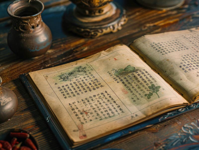Antique Book with Traditional Chinese Characters and Illustrations ...
