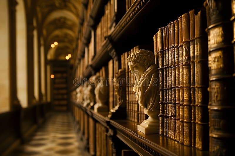 Ancient Library & Sculptures Stock Illustration - Illustration of study ...