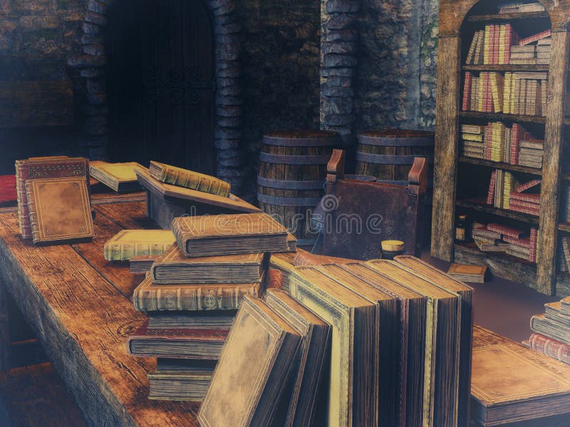Antique Books in an Old House, 3D Illustration Stock Illustration ...