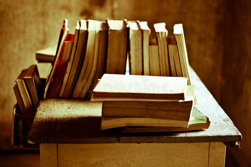 Antique Books on an Old Table Stock Photo - Image of cellar, fairy ...