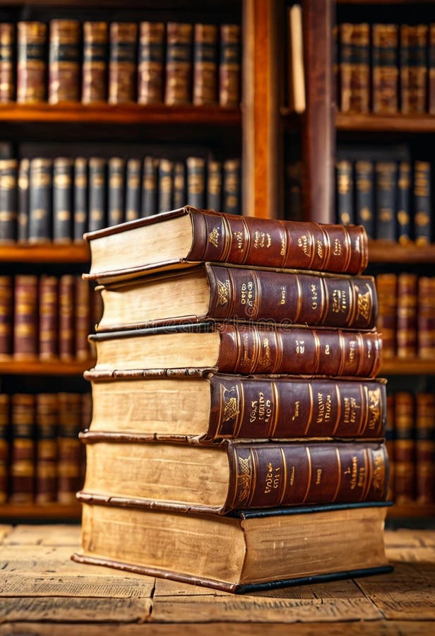 Antique Books Stack in Library Stock Photo - Image of education ...