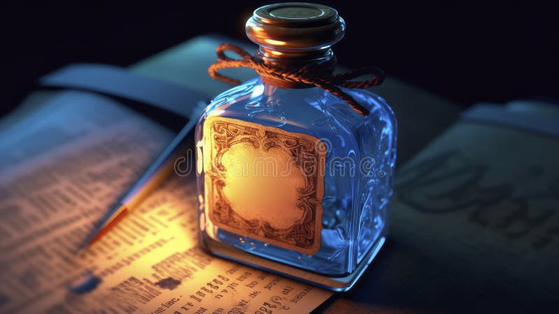 Antique Bottle with a Letter Glows in the Dark. Perfume Bottle. Magic ...