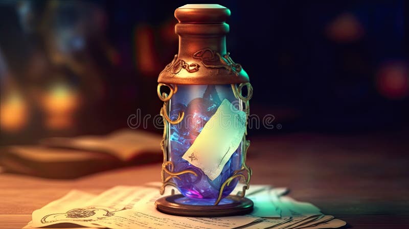 Antique Bottle with a Letter Glows in the Dark. Perfume Bottle. Magic ...
