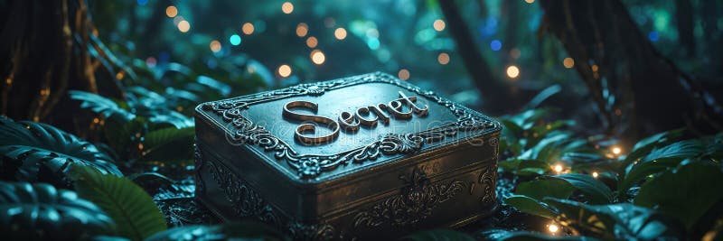 Antique Box with the Inscription Secret in the Magical Forest at Night ...