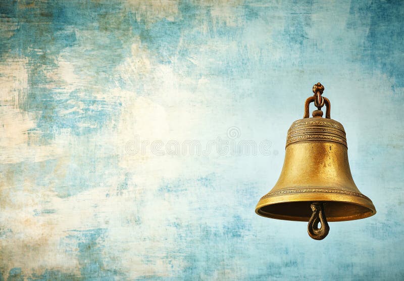 Antique Brass Bell on Grunge Blue Background High Quality Image Stock ...