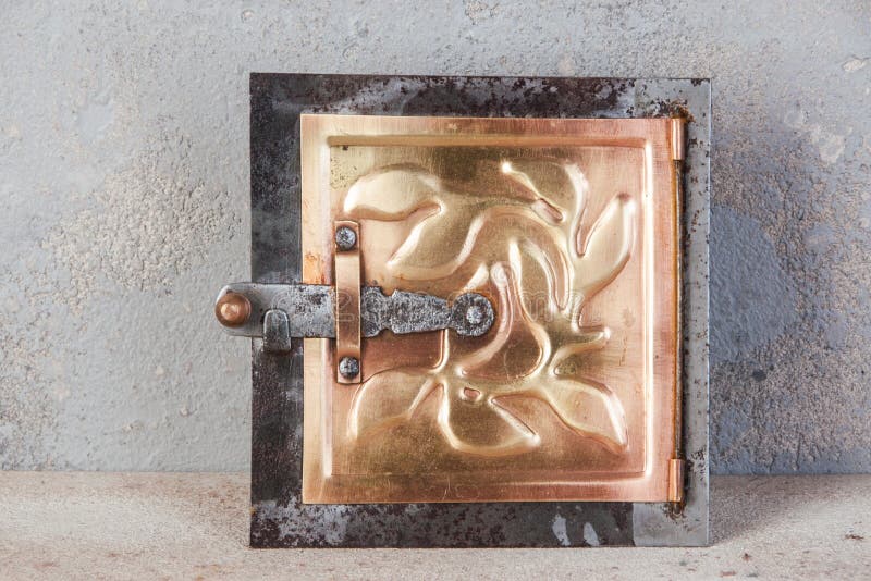 Antique Brass Chimney Flap on Gray Oncrete Background Stock Image ...