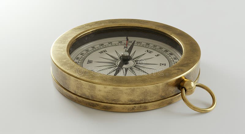 Antique Brass Compass Still Life Isolated on White Background for ...