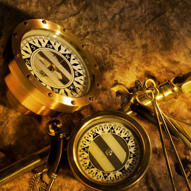 Antique brass compasses stock image. Image of reflections - 12236553