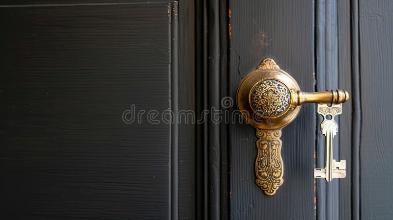An Antique Brass Door Handle with Keys Dangling, Shot in Sharp Focus ...