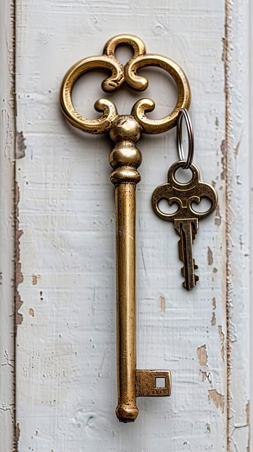 An Antique Brass Door Handle with Keys Dangling, Shot in Sharp Focus ...