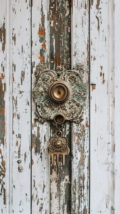 An Antique Brass Door Handle with Keys Dangling, Shot in Sharp Focus ...