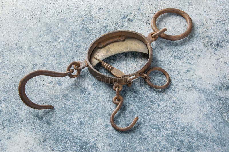 Antique Brass Iron Rusty Hand Scales with Hooks Stock Image - Image of ...