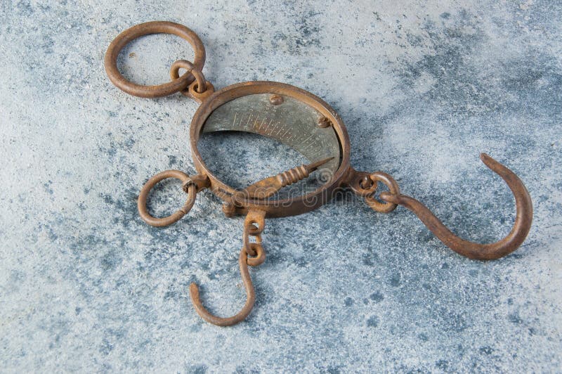 Antique Brass Iron Rusty Hand Scales with Hooks Stock Image - Image of ...