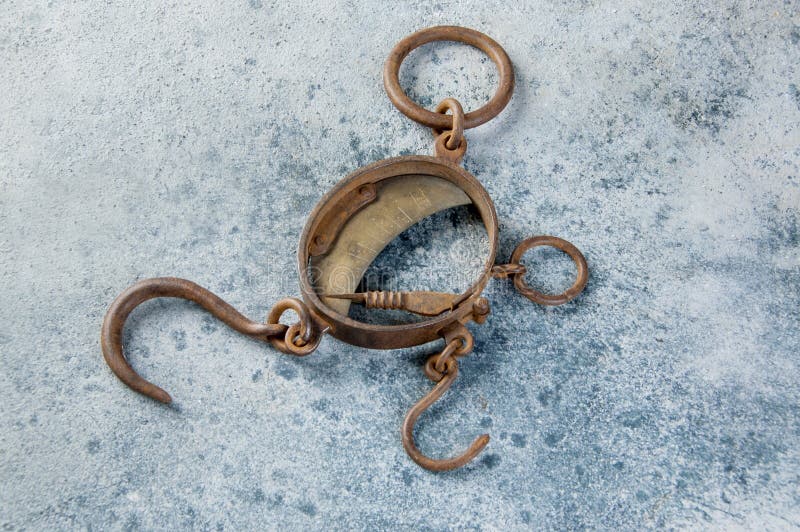 Antique Brass Iron Rusty Hand Scales with Hooks Stock Image - Image of ...