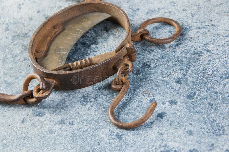 Antique Brass Iron Rusty Hand Scales with Hooks Stock Photo - Image of ...