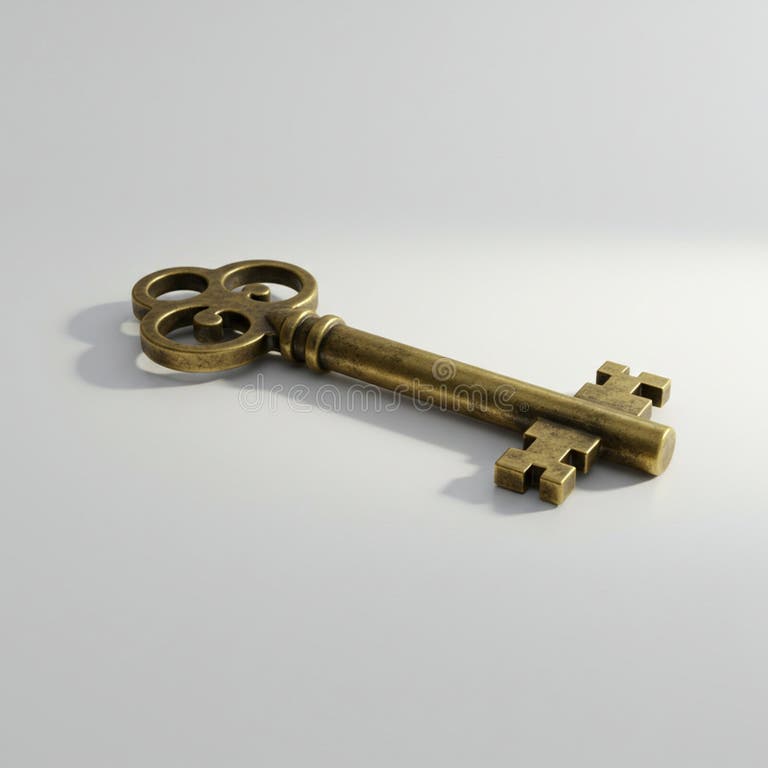 An Antique Brass Key with an Ornate Design. the Bow Features Three ...