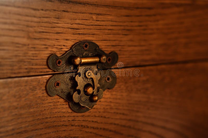 Antique Brass Lock Latch on a Makeshift Oak Wooden Box Stock Photo ...