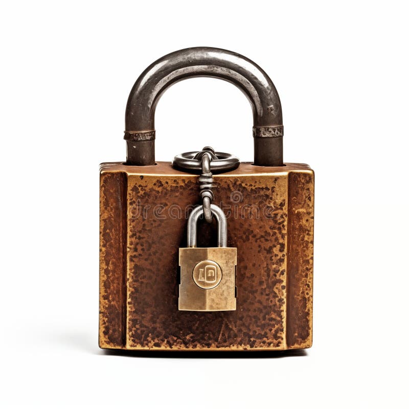 Antique Brass Padlock with Rusty Patina and Chain Link Attached Stock ...