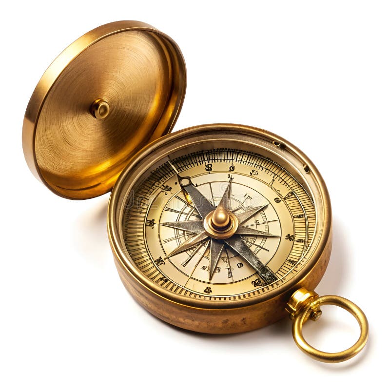 Antique Brass Pocket Compass Isolated on White Stock Illustration ...