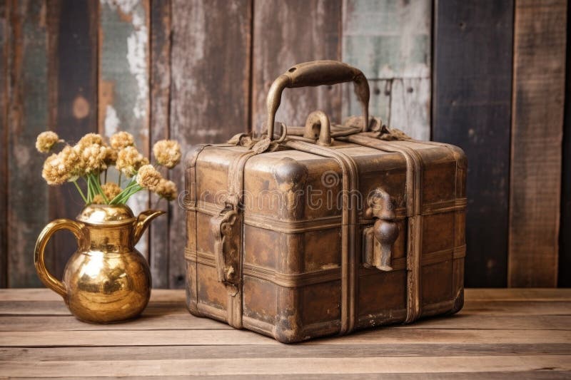 Antique Brass Teapot on Aged Wooden Crate Stock Illustration ... Antique Brass Teapot on Aged Wooden Crate Stock Illustration ...