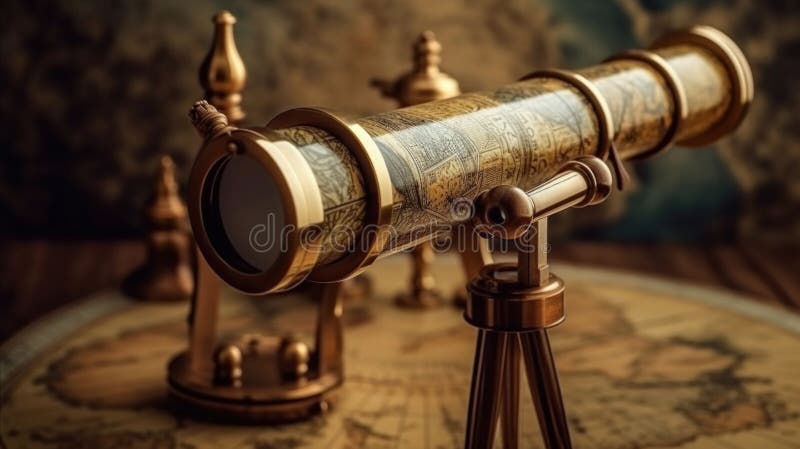 Antique Brass Telescope and Compass Old Times World Map Stock Photo ...