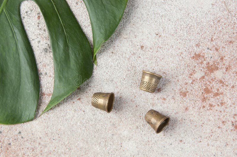 Antique brass thimbles stock photo. Image of ancient - 164678634