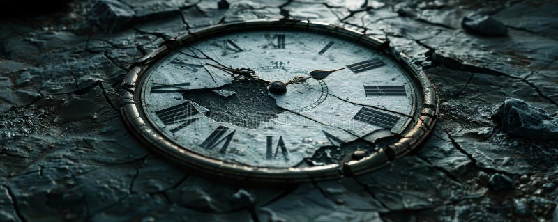 Antique Broken Clock on Cracked Ground Symbolizing the Passage of Time ...