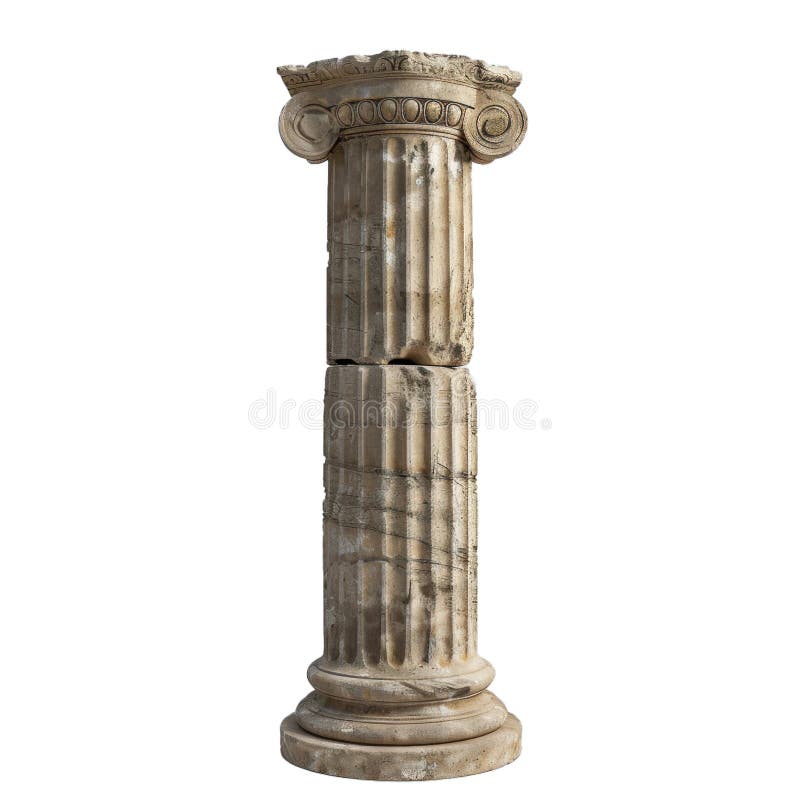 Old Broken Fluted Column Standing Isolated on White Background Stock ...